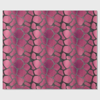 Chic glitter pink and black giraffe animal print wrapping paper | Zazzle