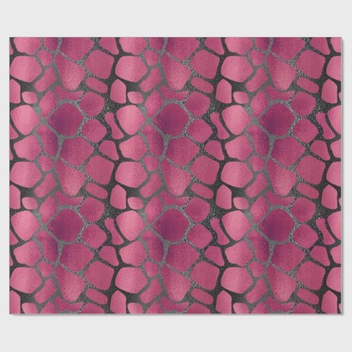 Chic glitter pink and black giraffe animal print wrapping paper | Zazzle