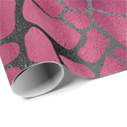 Chic glitter pink and black giraffe animal print wrapping paper | Zazzle