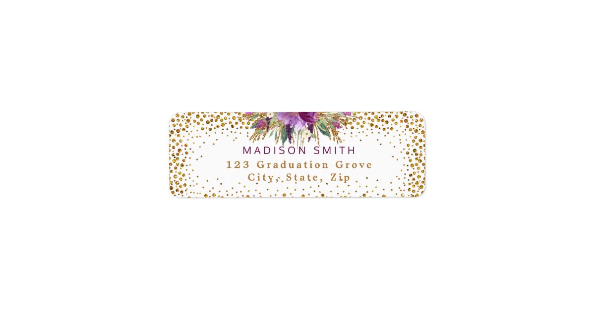 Chic Glitter Watercolor Flowers Gold Confetti Label | Zazzle