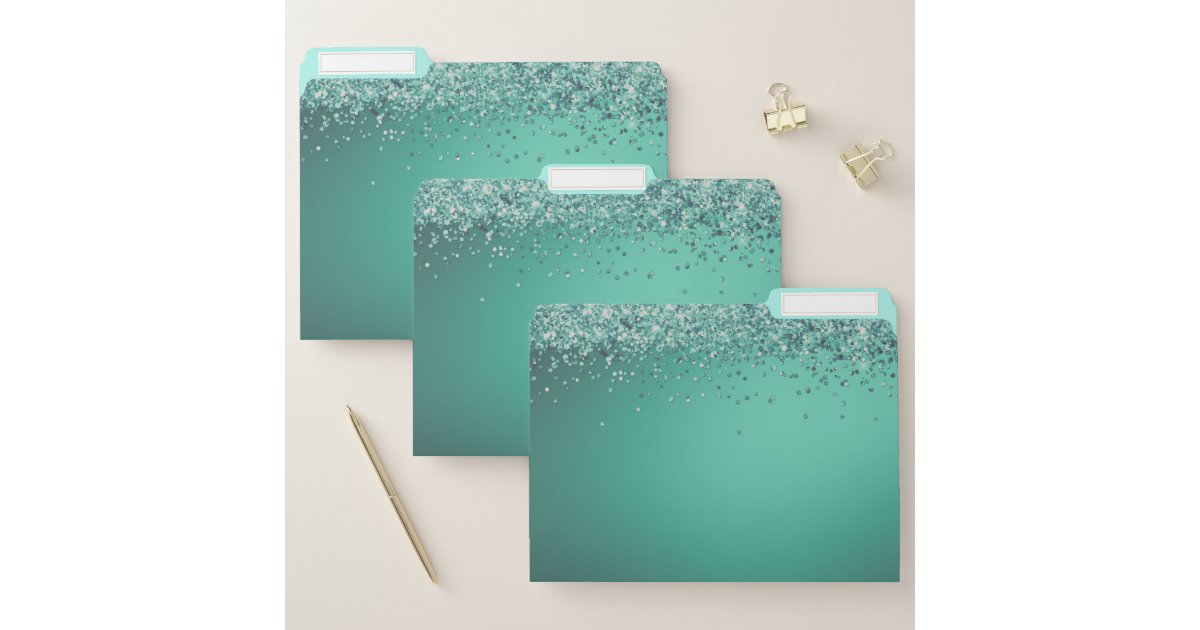 Chic Glittery Turquoise File Folder | Zazzle
