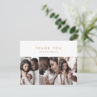 Chic Gold 3 Photo Template Thank You Card | Zazzle