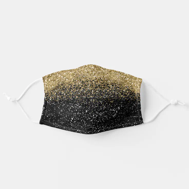 Chic Gold and Black Faux Glitter Cloth Face Mask | Zazzle