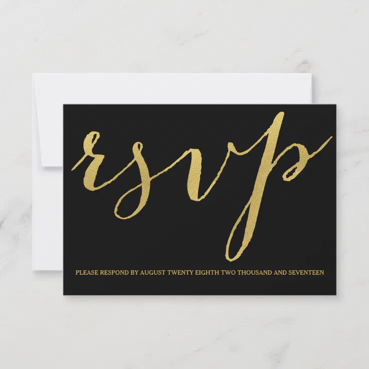 Chic Gold and Black RSVP Card | Zazzle