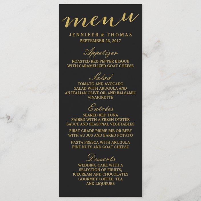 Chic Gold and Black Wedding Menu | Zazzle.com