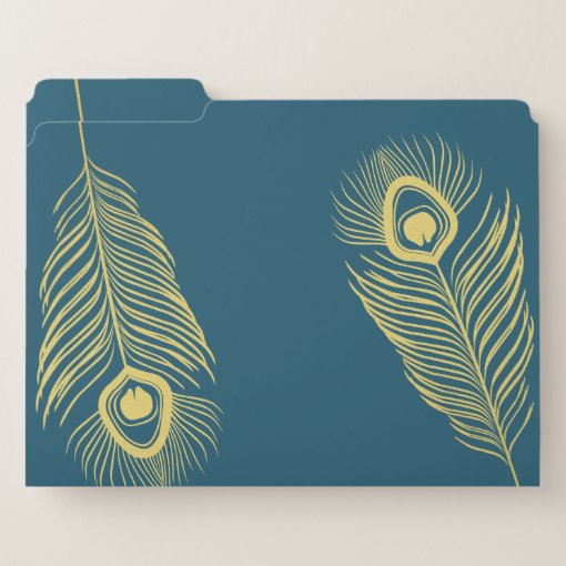 Chic Gold & Blue Peacock Feathers File Folders | Zazzle