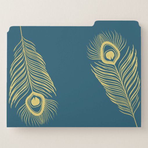 Chic Gold & Blue Peacock Feathers File Folders | Zazzle
