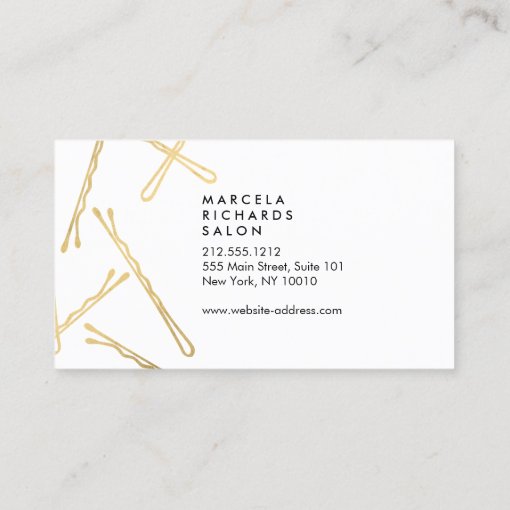 Chic Gold Bobby Pins Hair Stylist Appointment Card | Zazzle