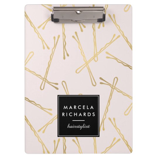 Chic Gold Bobby Pins Hair Stylist Salon Pink Clipboard | Zazzle.com