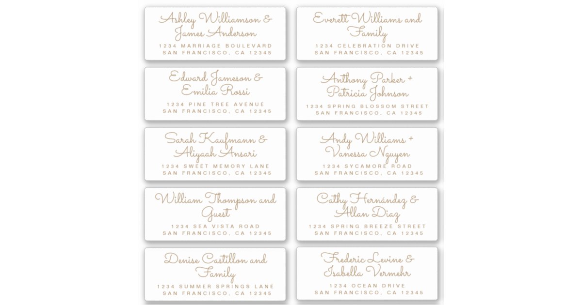 Chic Gold Calligraphy Guest Address Labels | Zazzle