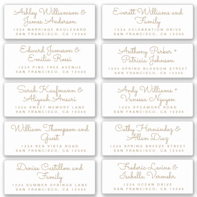 Chic Gold Calligraphy Guest Address Labels | Zazzle