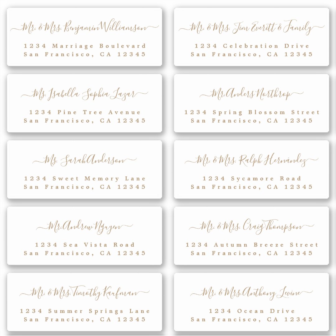 Chic Gold Calligraphy Wedding Guest Address Labels | Zazzle