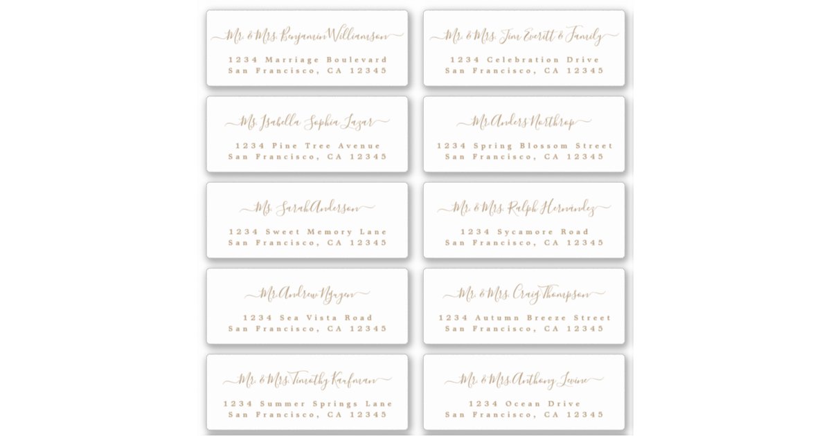 Chic Gold Calligraphy Wedding Guest Address Labels | Zazzle