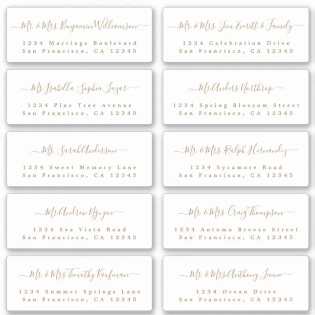 Chic Gold Calligraphy Wedding Guest Address Labels | Zazzle