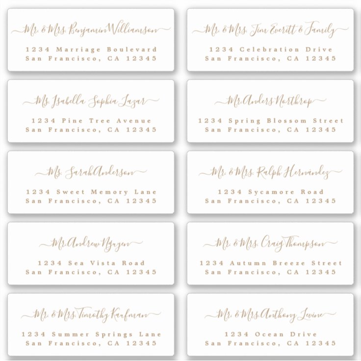 Chic Gold Calligraphy Wedding Guest Address Labels | Zazzle
