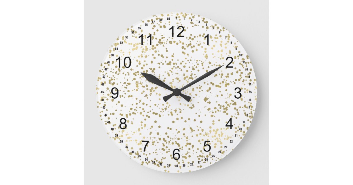 Chic Gold Confetti Large Clock | Zazzle