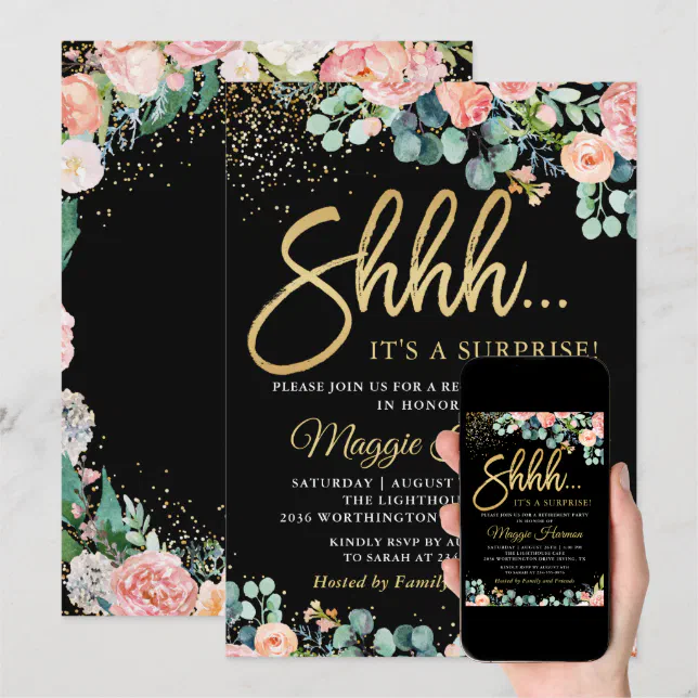 Chic Gold Coral Floral Surprise Retirement Party Invitation | Zazzle