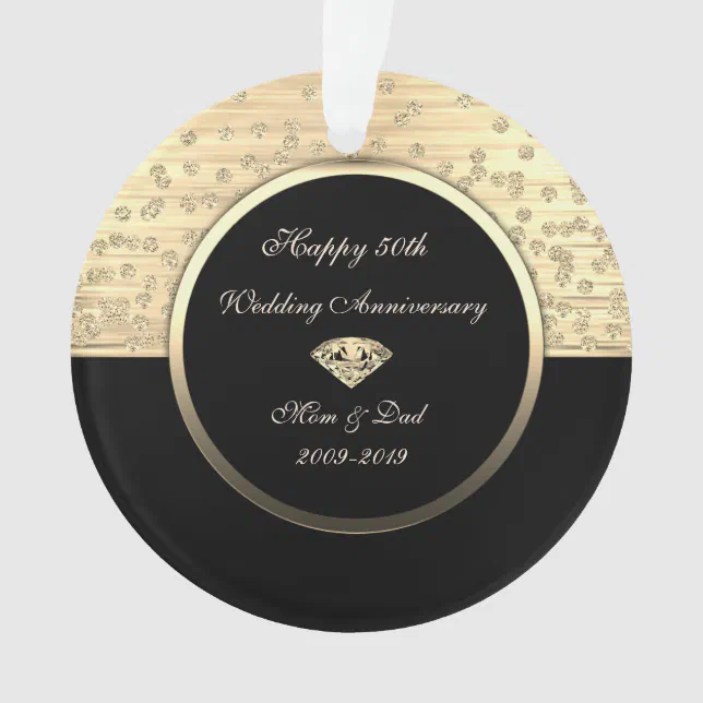 Chic Gold Diamonds Black 50th Wedding Anniversary Ornament | Zazzle