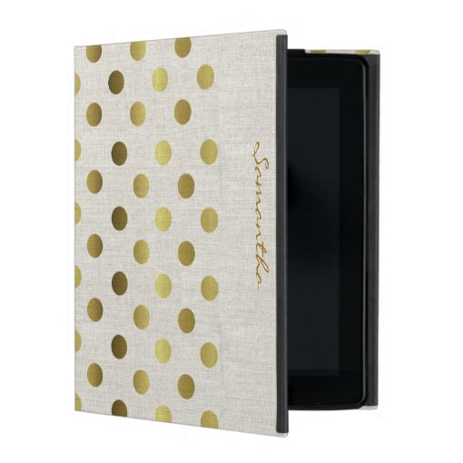 Chic Gold Dots Linen Look iPad Case | Zazzle