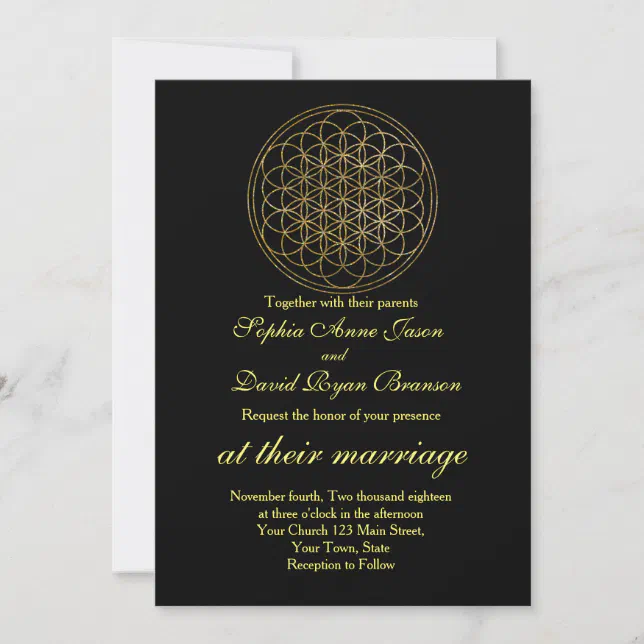 Chic Gold Flower of Life Sacred Geometry Wedding Invitation | Zazzle