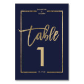 Chic gold frame script navy blue table number | Zazzle