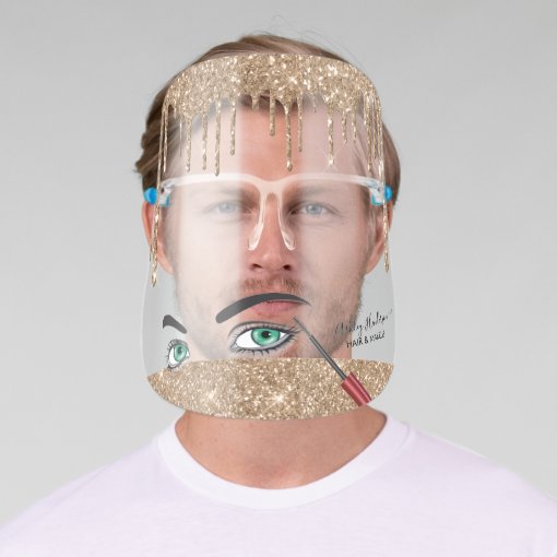 Chic Gold Glitter Drips Face Shield | Zazzle