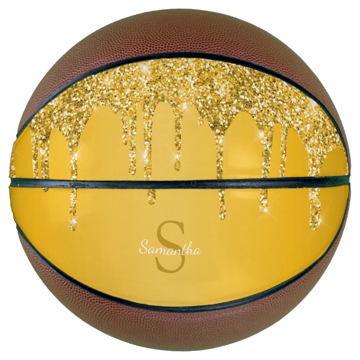 Chic Gold Glitter Drips Sparkle Monogram Name Basketball | Zazzle.com
