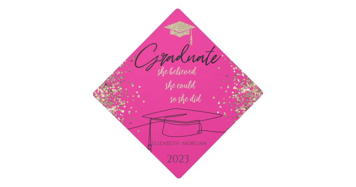 Chic Gold Glitter Graduate Cap,Confetti Pink Graduation Cap Topper | Zazzle