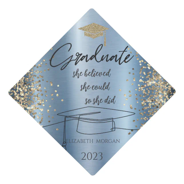Chic Gold Glitter Graduate Cap,Dots Blue Graduation Cap Topper | Zazzle