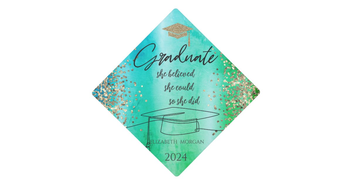 Chic Gold Glitter Graduate Cap,Dots Green Graduation Cap Topper | Zazzle