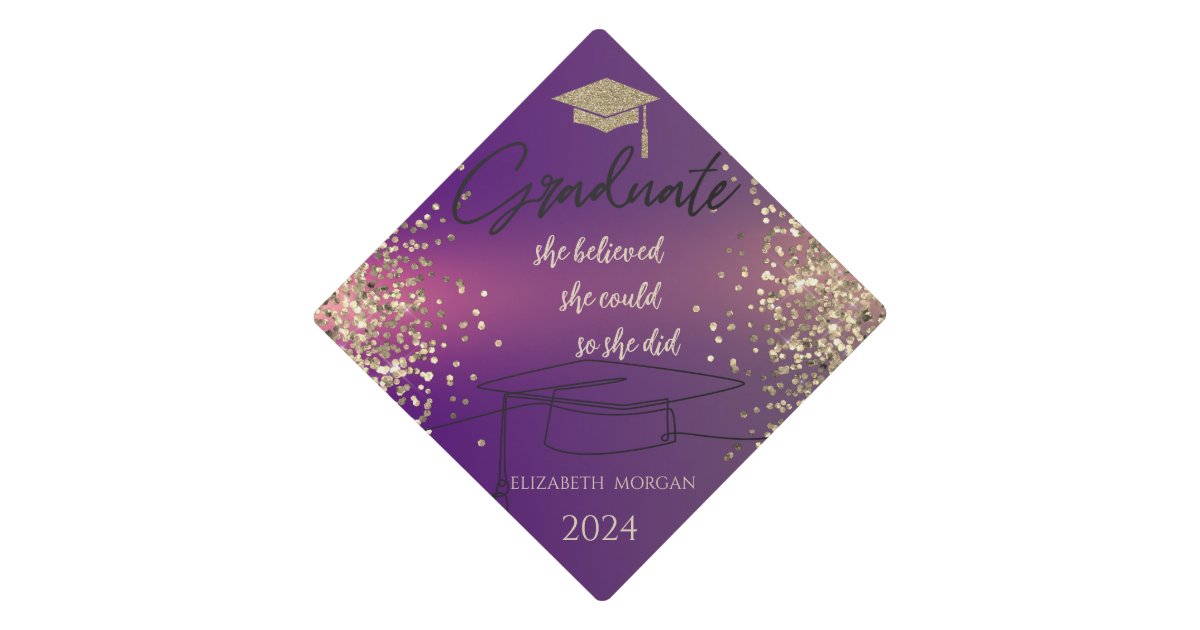 Chic Gold Glitter Graduate Cap,Dots Purple Graduation Cap Topper | Zazzle