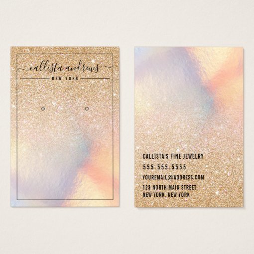Chic Gold Glitter Iridescent Earring Display Card | Zazzle