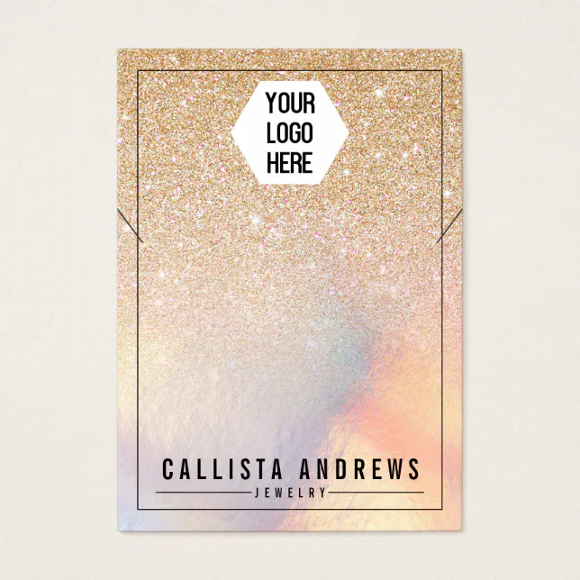 Chic Gold Glitter Iridescent Logo Necklace Display | Zazzle