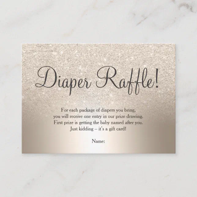 chic gold glitter ombre metallic diaper raffle enclosure card | Zazzle