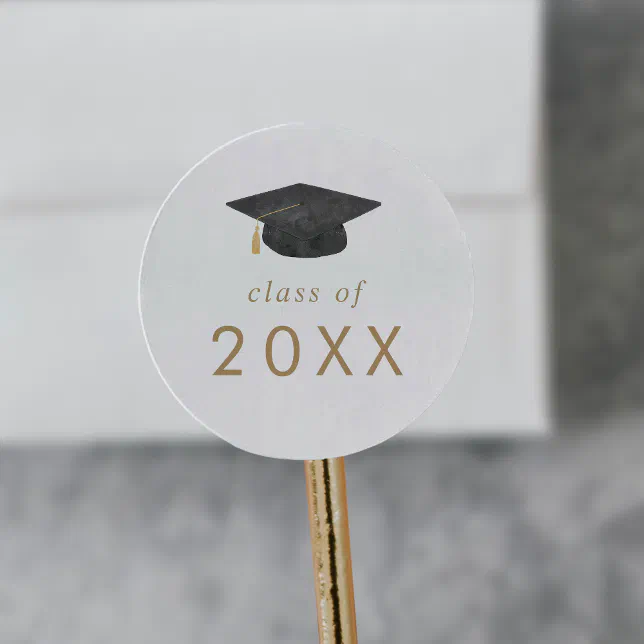 Chic Gold Grad Cap Class Year Graduation Classic Round Sticker | Zazzle