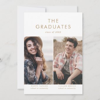 Chic Gold Grad Cap Photo Double Graduation Party Invitation | Zazzle