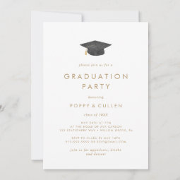 Chic Gold Grad Cap Photo Double Graduation Party Invitation | Zazzle