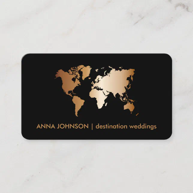 Chic Gold Gradient World Map Global Travel Agent Business Card | Zazzle