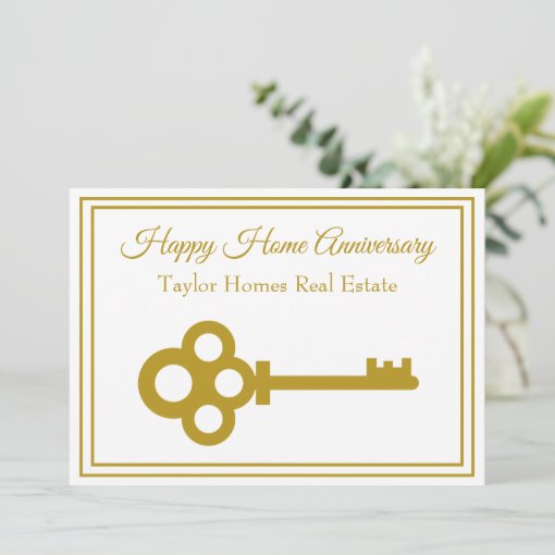 Chic Gold Key Real Estate Happy Home Anniversary Card | Zazzle