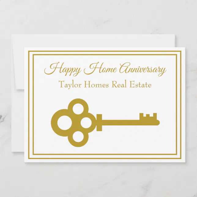 Chic Gold Key Real Estate Happy Home Anniversary Card | Zazzle