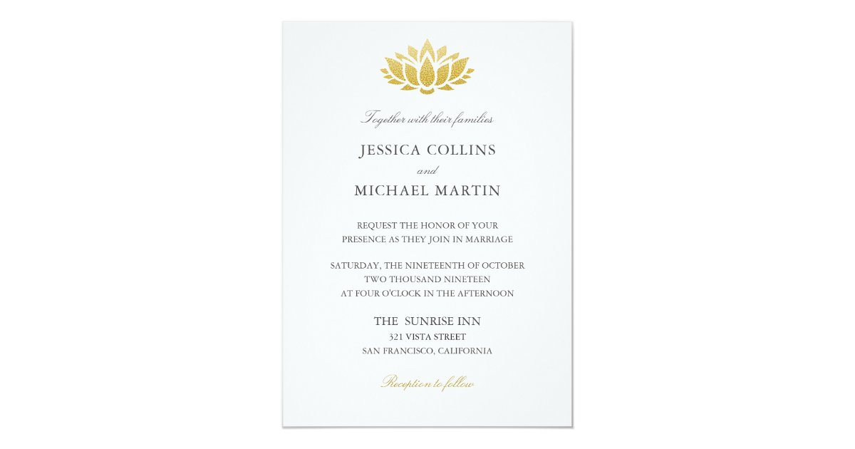 Chic Gold Lotus Flower Custom Wedding Invitation | Zazzle.com