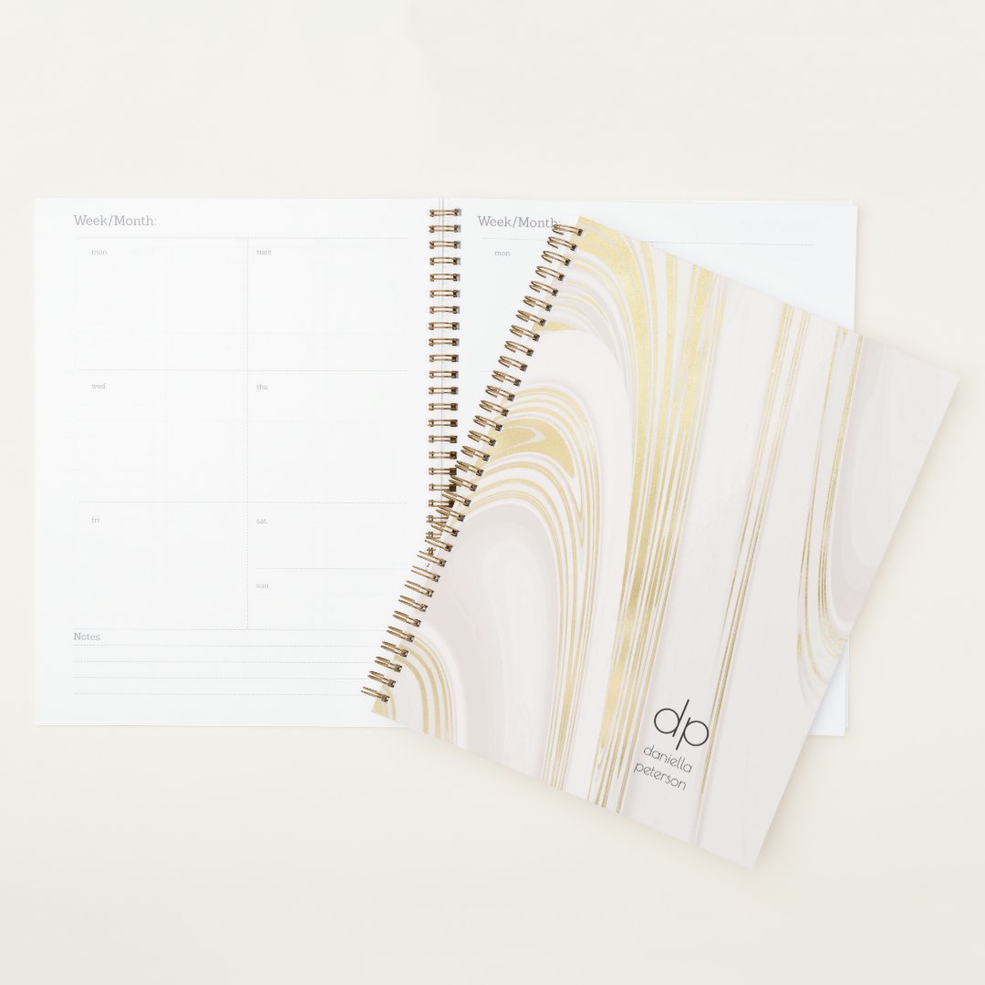 Chic Gold Marble Modern Monogrammed Undated Planner | Zazzle
