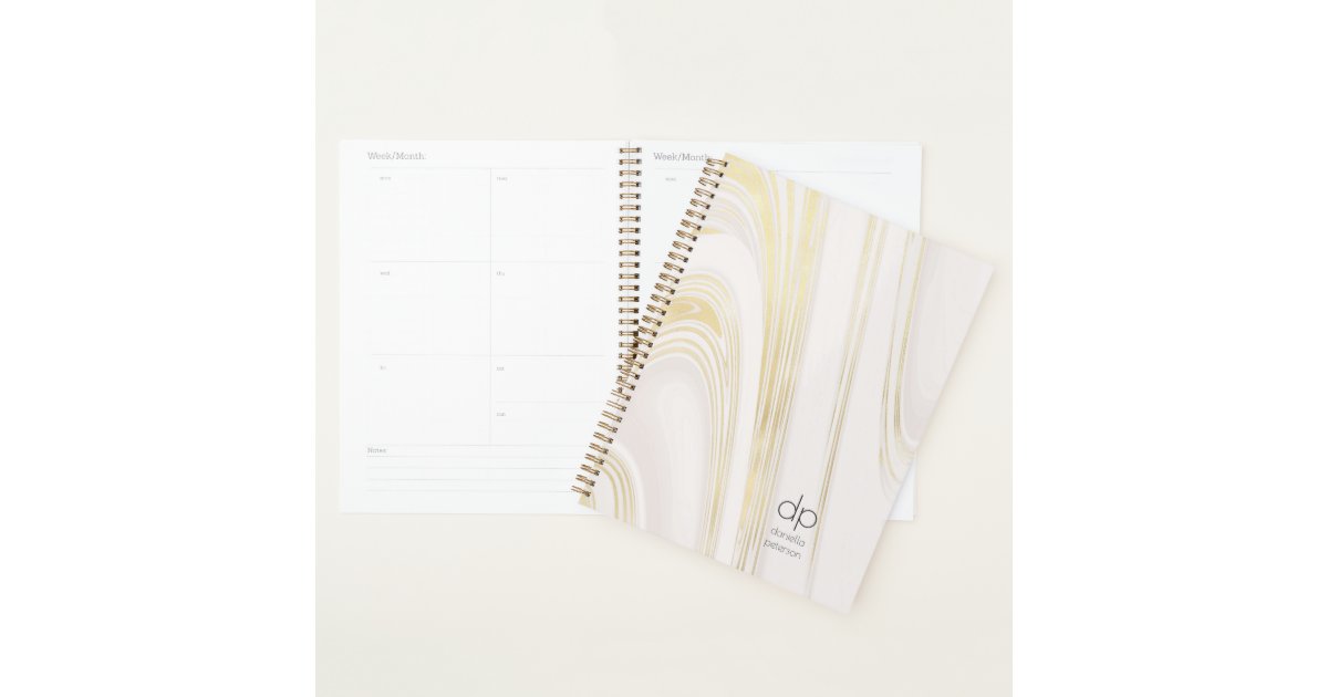 Chic Gold Marble Modern Monogrammed Undated Planner | Zazzle
