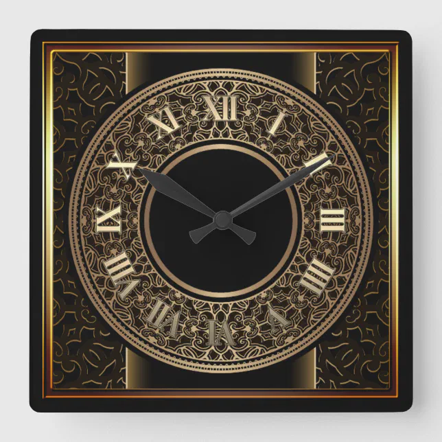 Chic Gold Medallion 2 Square Wall Clock | Zazzle