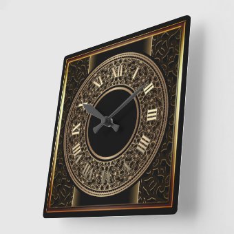 Chic Gold Medallion 2 Square Wall Clock | Zazzle