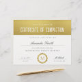 Chic Gold Minimal Certificate of Completion Award | Zazzle