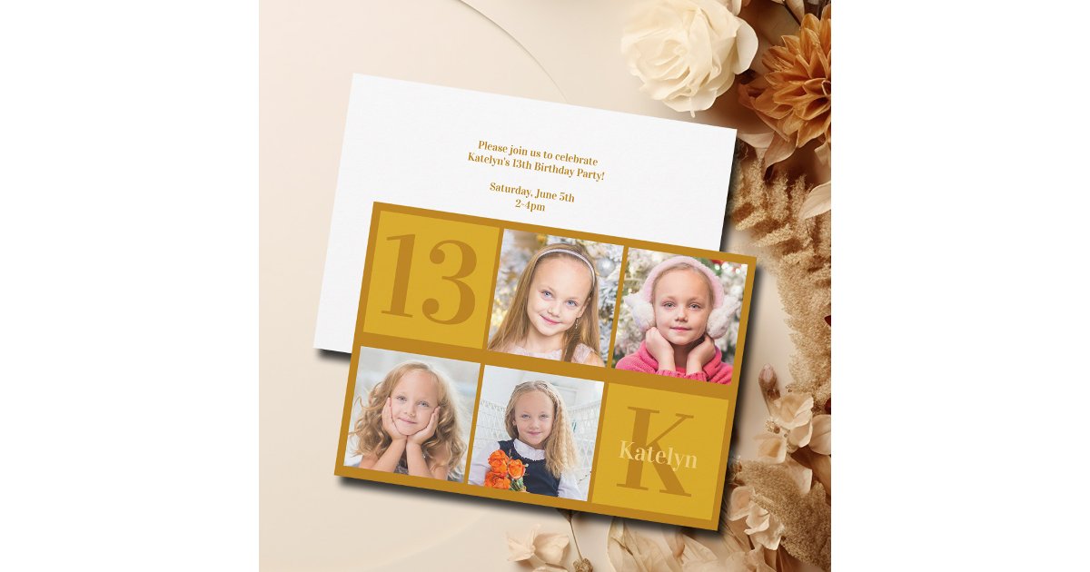 Chic Gold Photo Collage Birthday Party Invitation | Zazzle