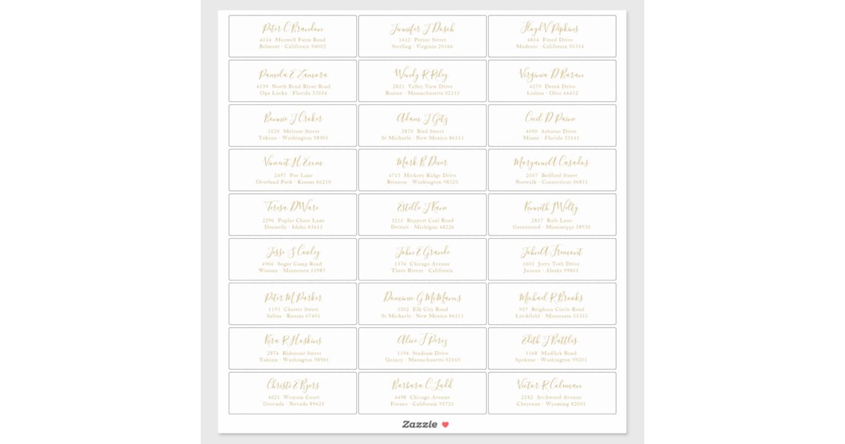 Chic Gold Script Guest Names Address Sticker | Zazzle