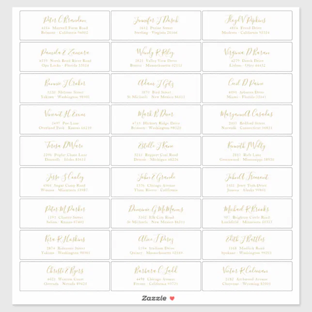 Chic Gold Script Guest Names Address Sticker | Zazzle