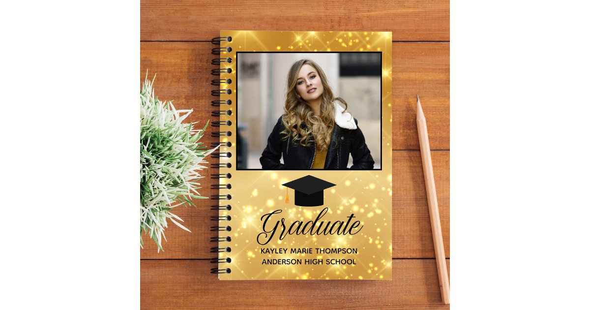 Chic Gold Sparkle Graduate Photo Graduation Notebook | Zazzle